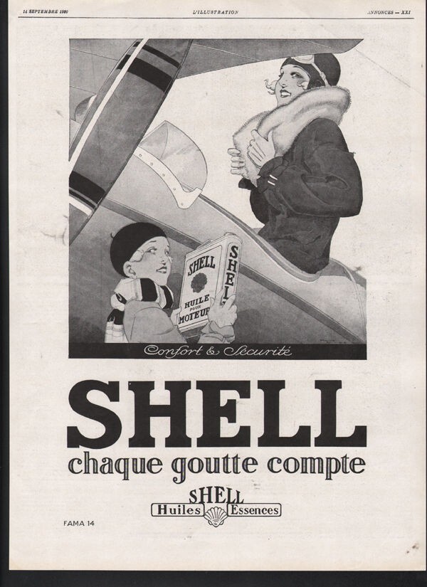 1929 SHELL OIL RAME VIRICA PLANE WOMAN CAN TIN AVIATION SPORT FLY PILOT ...