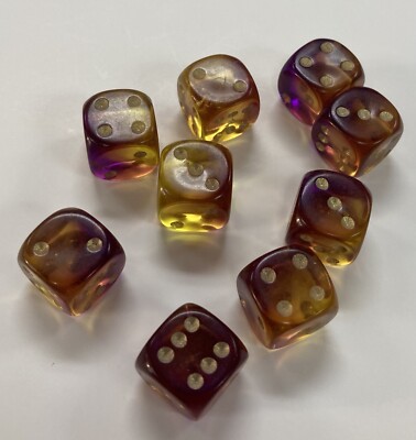 Crystal Caste Firefly 16mm D6 Purple Brick Of 9 Dice RPG Dungeons n ...