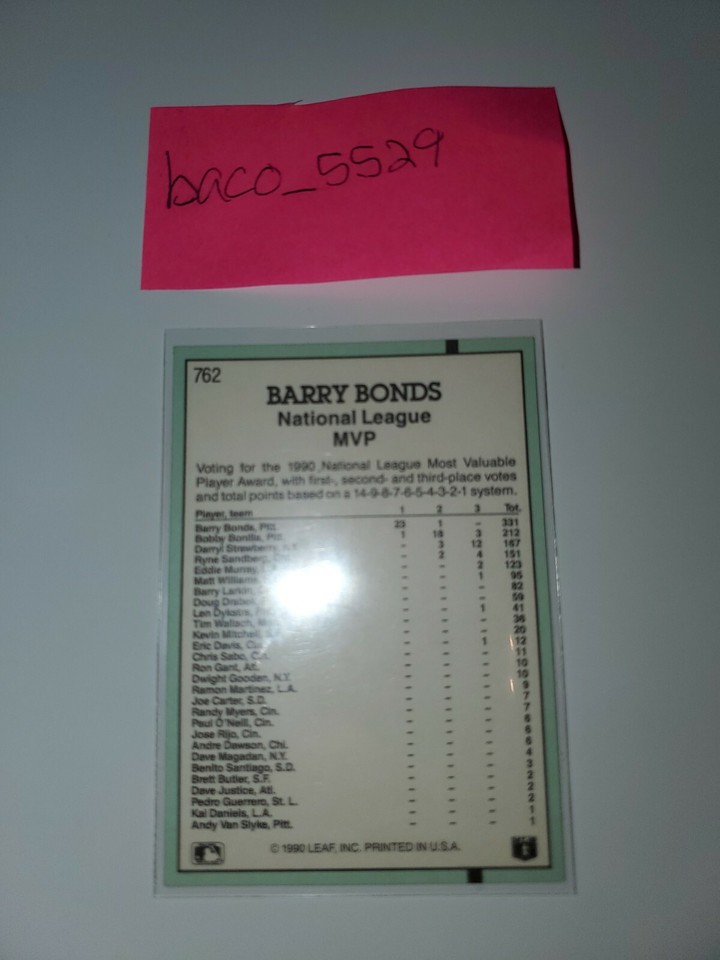 Barry Bonds #762 Baseball Card rare Award Winner subset -NM- | eBay