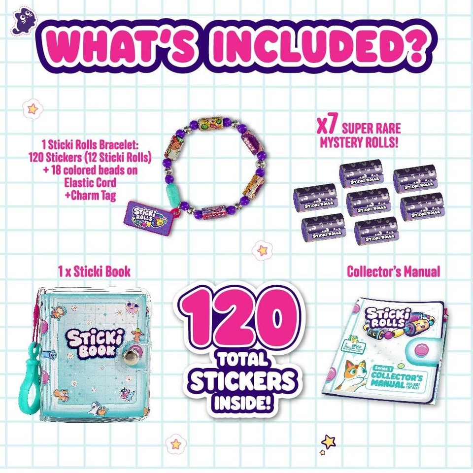Sticki Rolls Bracelet and Activity Book 120 Kawaii Stickers 7 Mystery ...