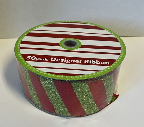 New roll Sam’s Club wired edge ribbon 2.5" wide red green striped ...
