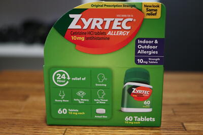 Zyrtec Allergy Relief Bonus Pack 60 Count EXP: 08/2027 10mg Indoor ...