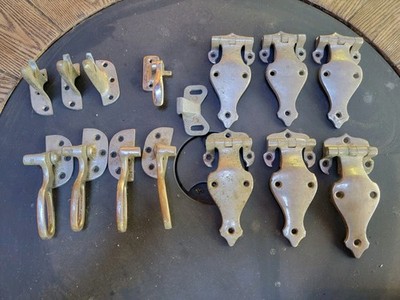 15 Pieces Ice Box Hardware Antique Vintage Original Nickel Plated Brass ...