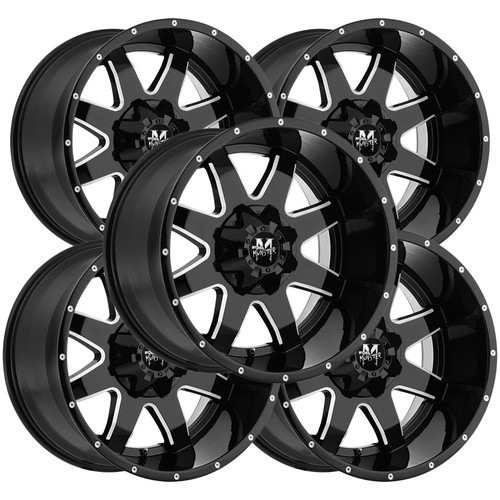 (5) Off-Road Monster M08 22x12 5x5"/5x5.5" -44 Black/Milled Wheels Rims ...