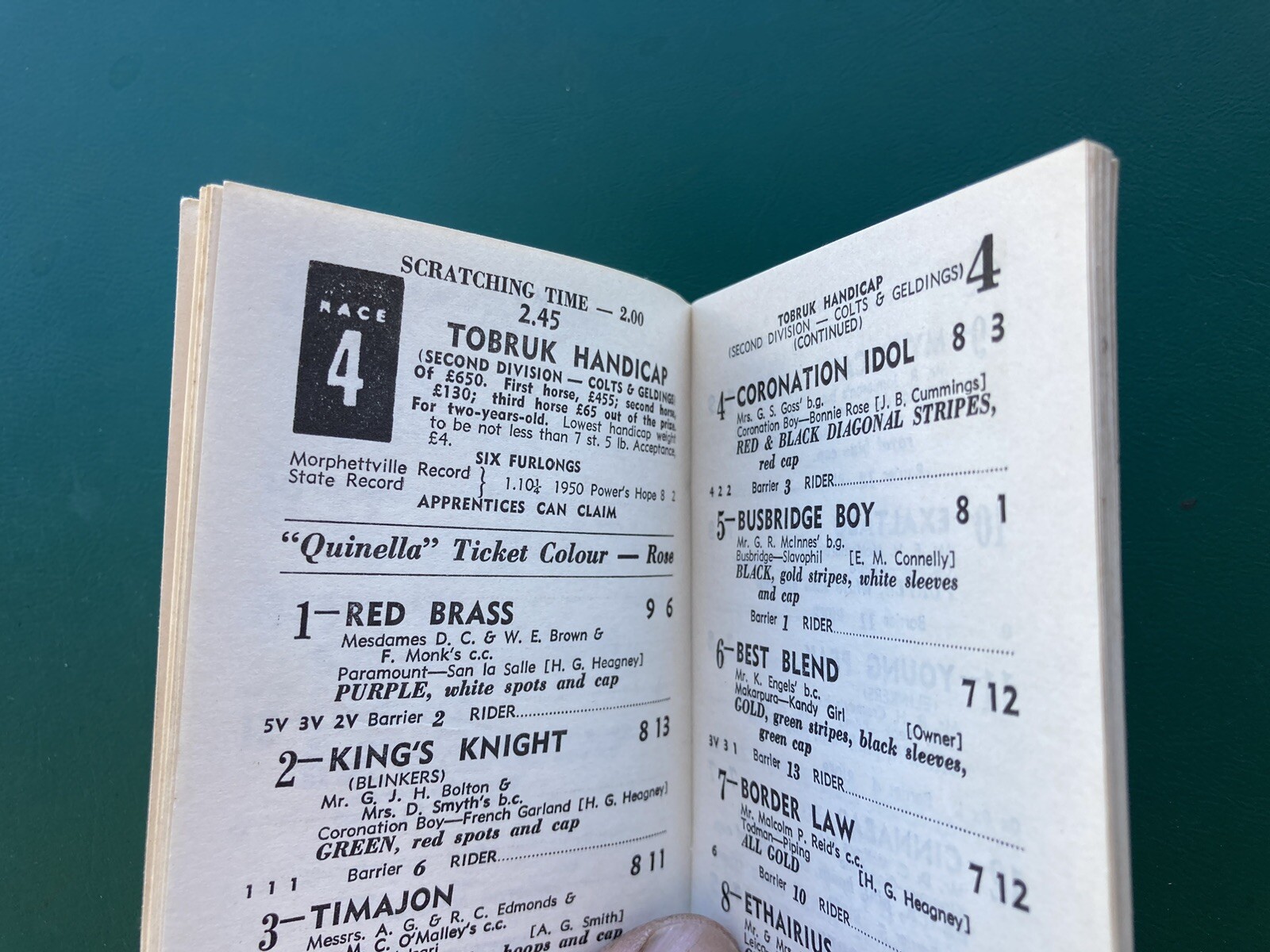 1964 ANZAC CHARITY RACE MEET MORPHETTVILLE Horse Racing Programme | eBay