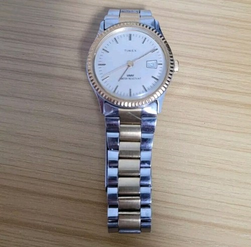 Timex Date President Mechanical Hand Wind Up Mens Two Tone Dress Watch ...