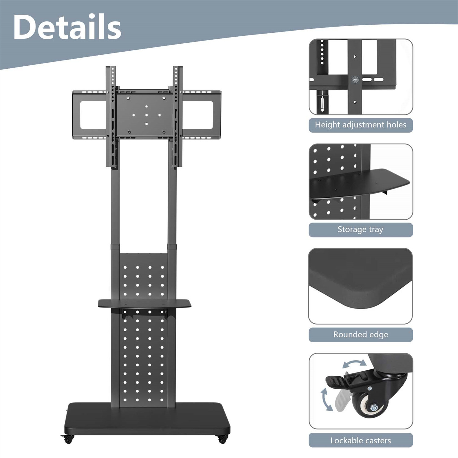 Heavy Duty Mobile TV Floor Stand for 32-65'' Supports 90°Angle Vertical ...