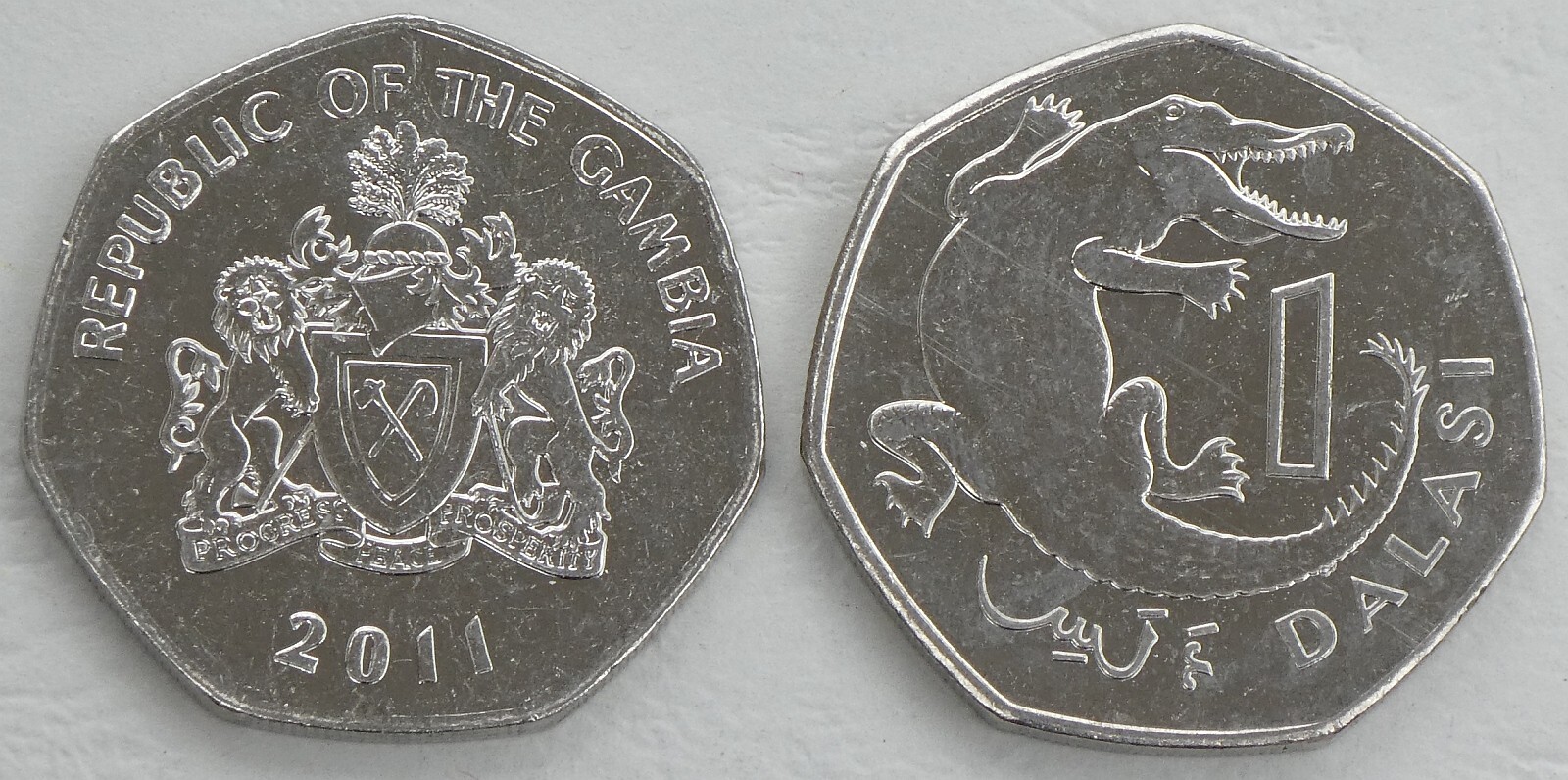 Gambia 1 Dalasis Currency Coin 2011 Crocodile Km# 59a uncirculated ...