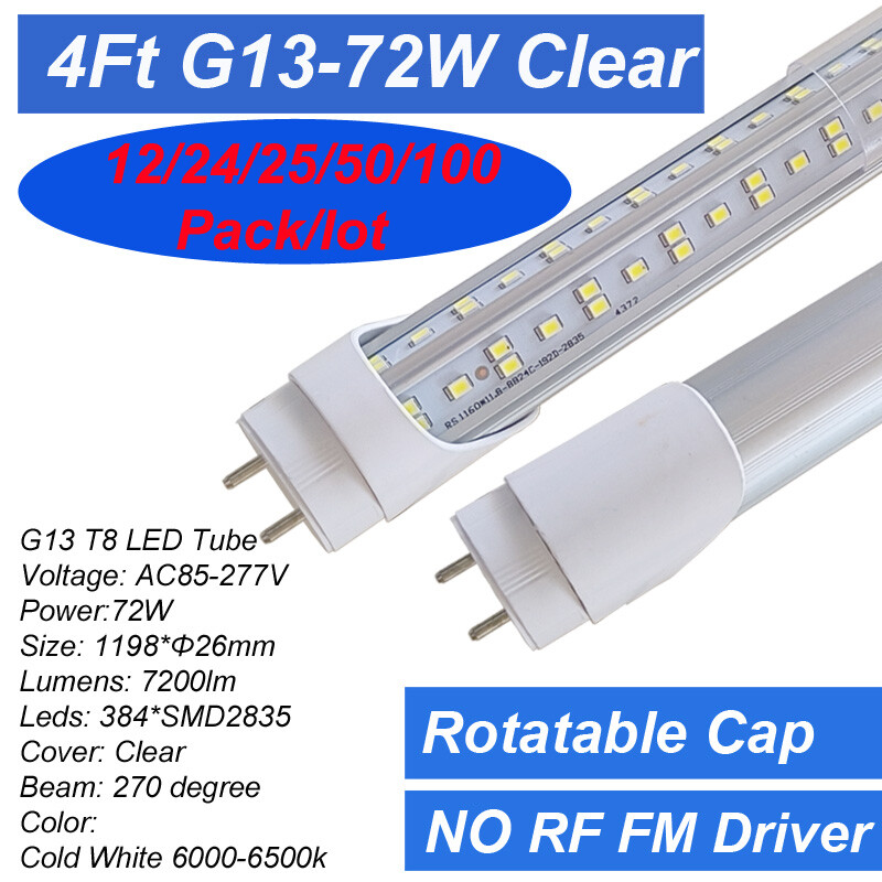 T8 4FT G13 Bi Pin Led Tube Light Bulbs 72W 4Foot Led Shop Light 6500K ...