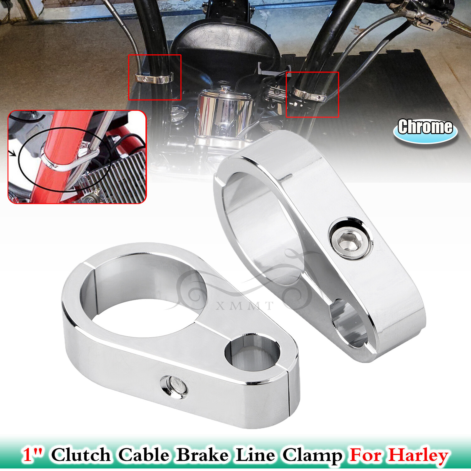 1" Chrome Brake Clutch Cable Clamp Clip For Harley Road King Softail ...