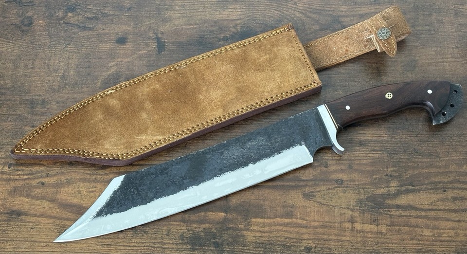 18” Reverse Tanto Bowie Knife Full Tang SHARP Forged Carbon Steel Suede ...