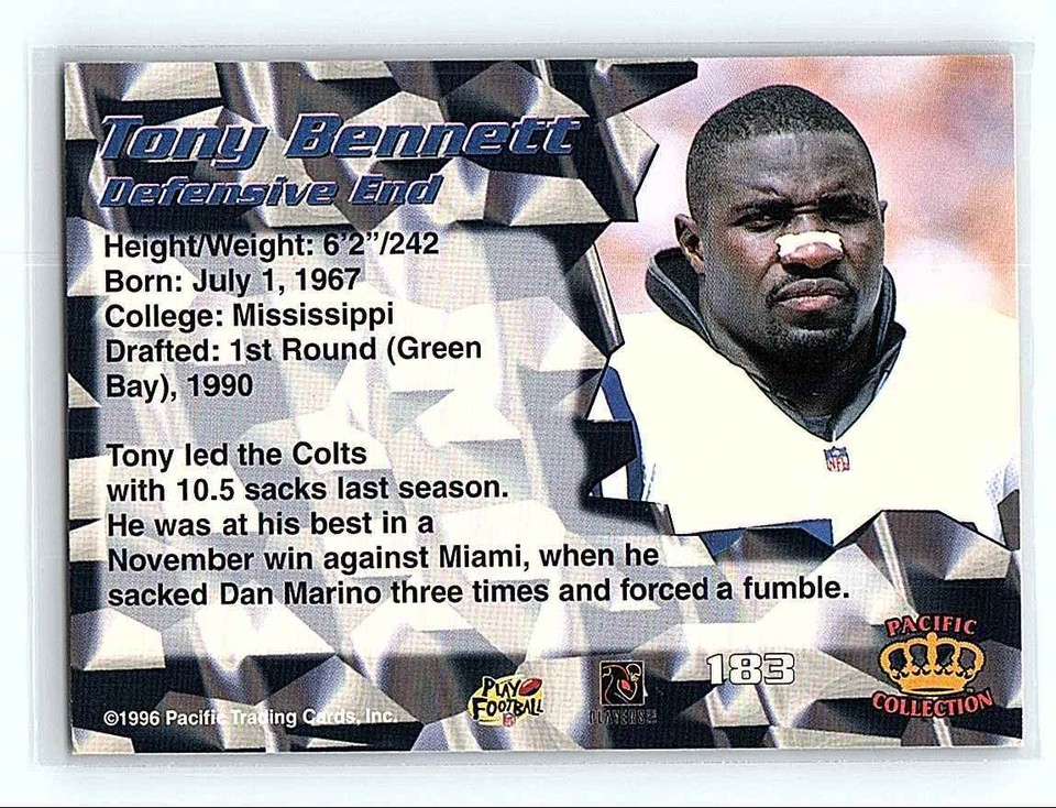 1996 Pacific Crown Collection Tony Bennett Indianapolis Colts #183 | eBay
