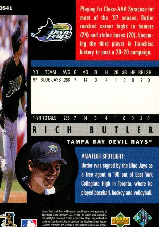 1998 Upper Deck Destination Stardom Richard Butler 41 Devil Rays | eBay
