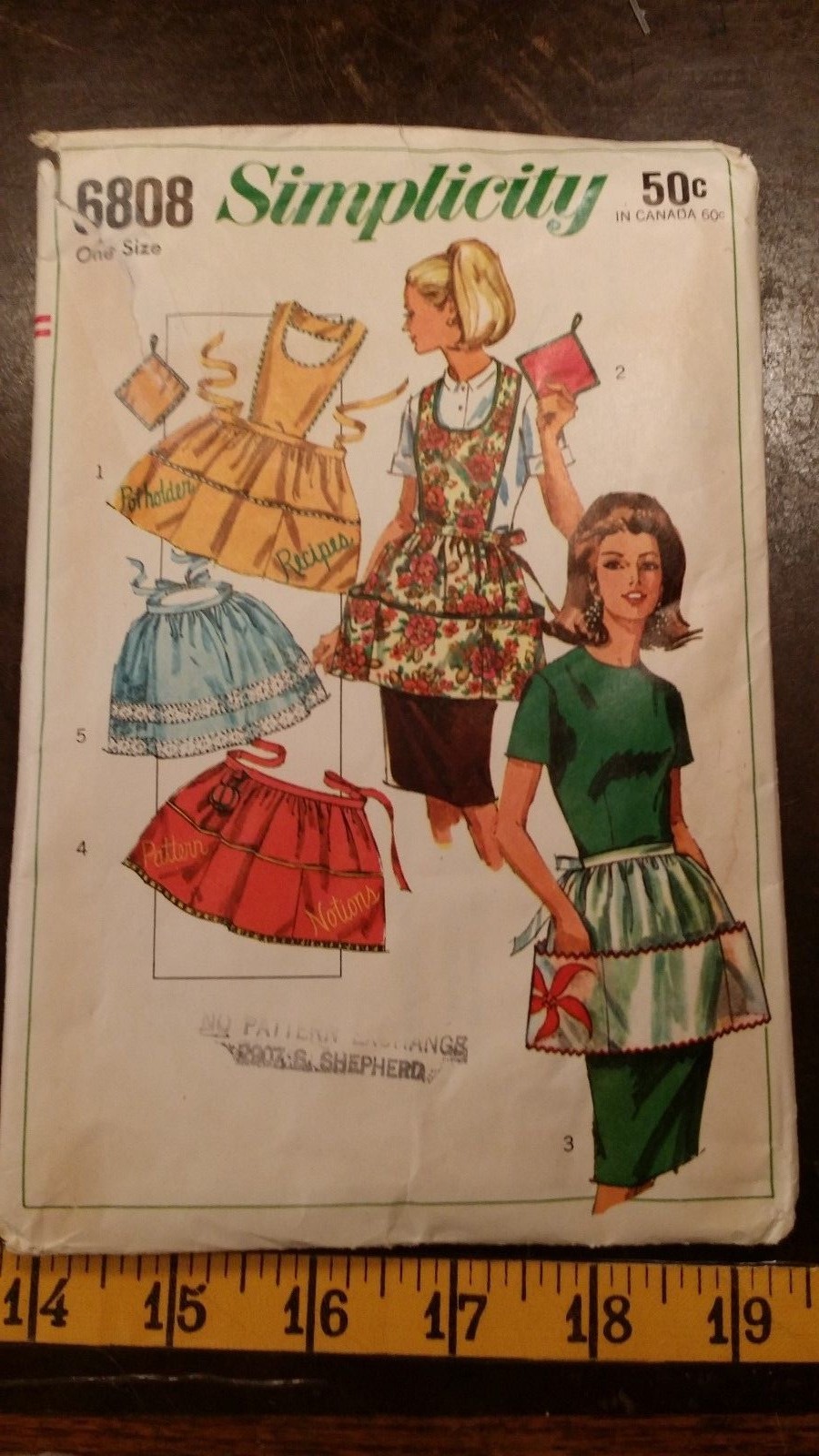 VINTAGE SIMPLICITY LADIES CRAFT APRON POT HOLDER 6808 PATTERN FREE ...