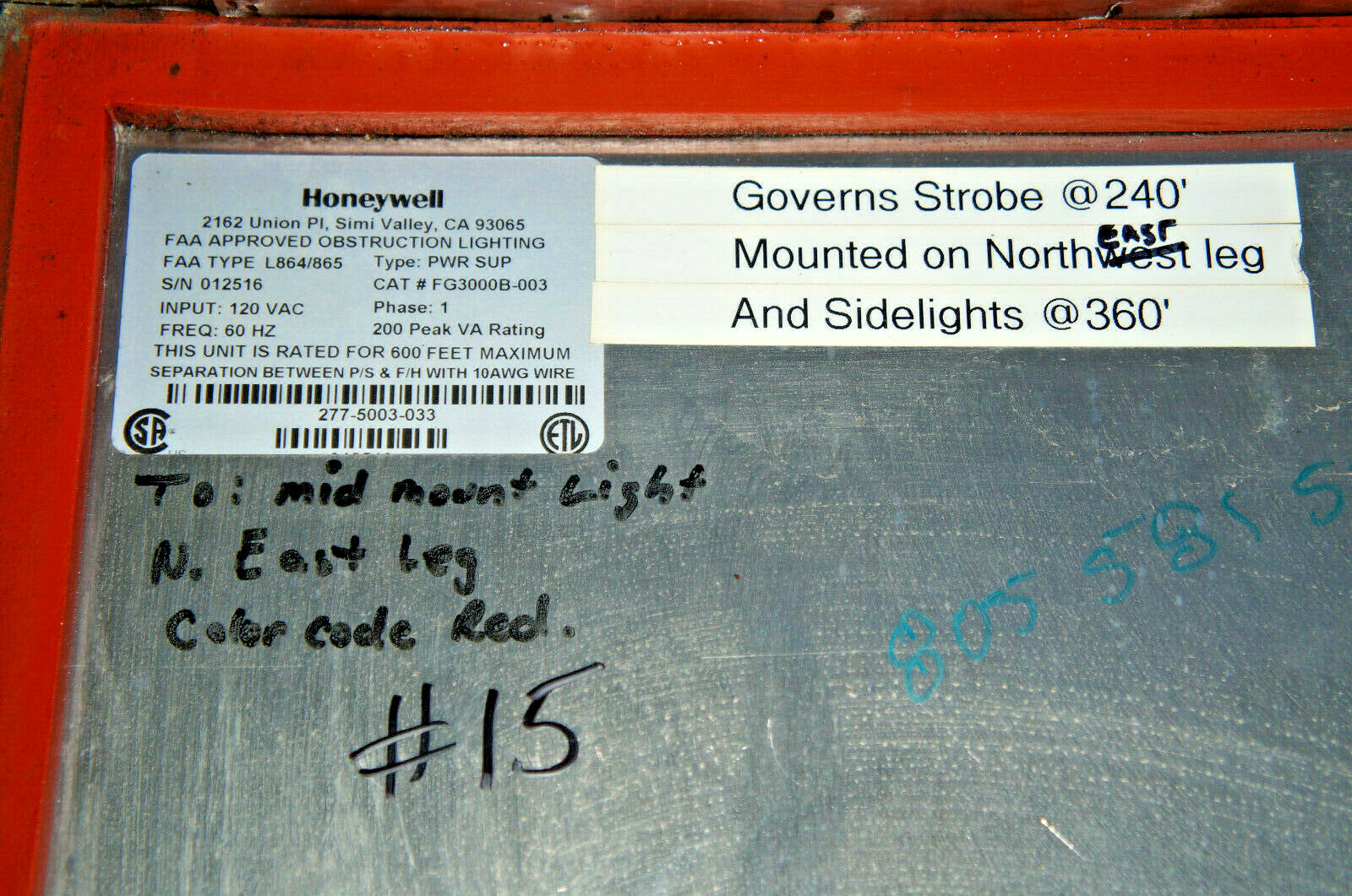 HONEYWELL FG3000B-003 Flash-Guard Tower Obstruction Beacon Power Supply ...