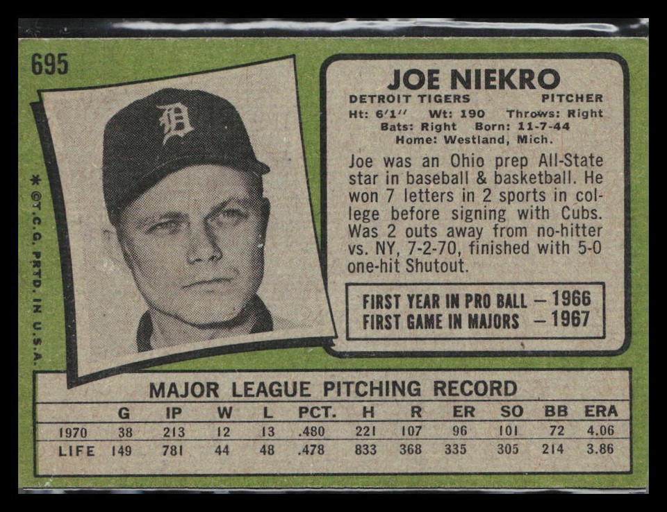 1971 Topps Joe Niekro #695 | eBay