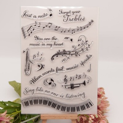 Music Note Musical Instrument Violin Piano Keys Rubber Clear Stamp Card ...