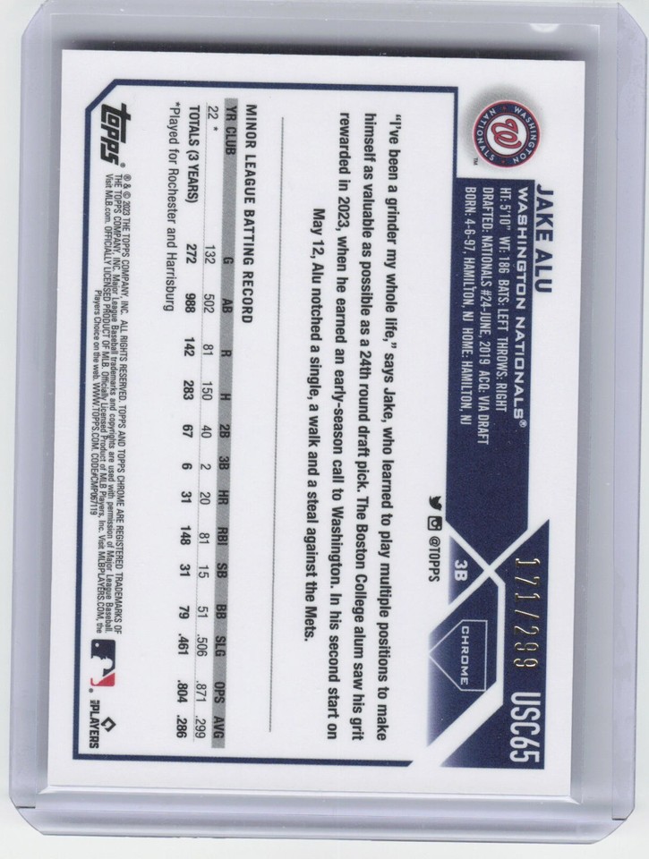 2023 Topps Chrome Update Jake Alu USC65 Purple Fuchsia Refractor RC ...