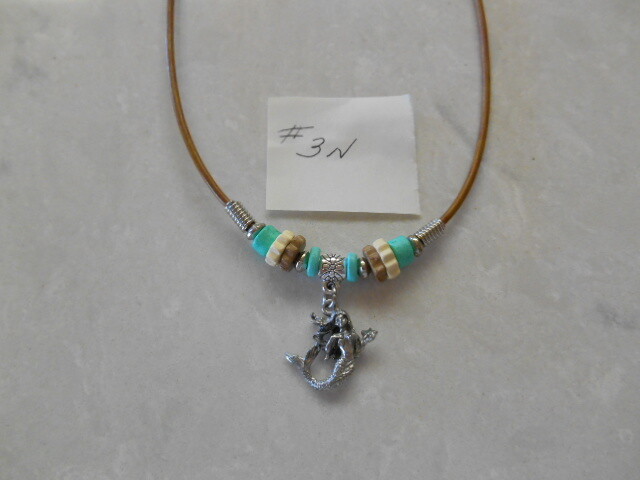 18" Necklace Mermaid Charm Holding Starfish Brown Leather Cord Hard ...