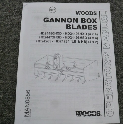 Woods HD24472HSD HD24496HSD 4x4 Gannon Box Blade Owner Operator Manual ...