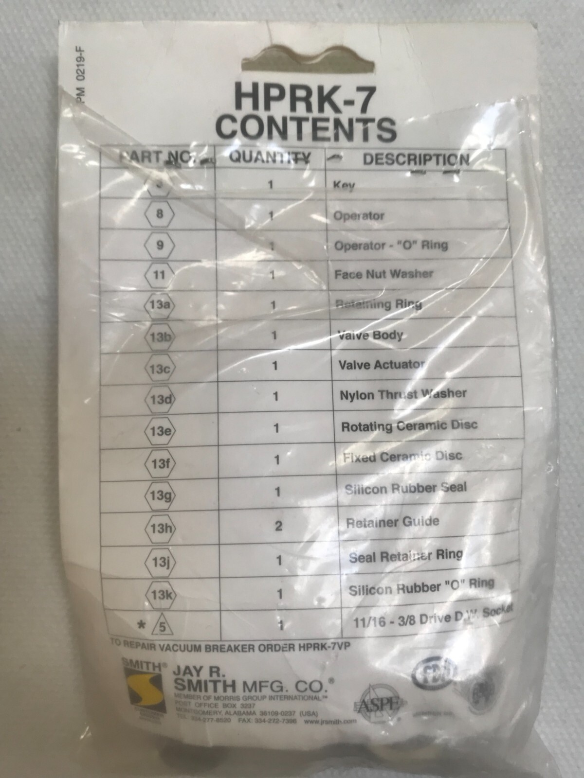 Jay R. Smith Manufacturing Hprk-7 Hydrant Parts Repair Kit | eBay