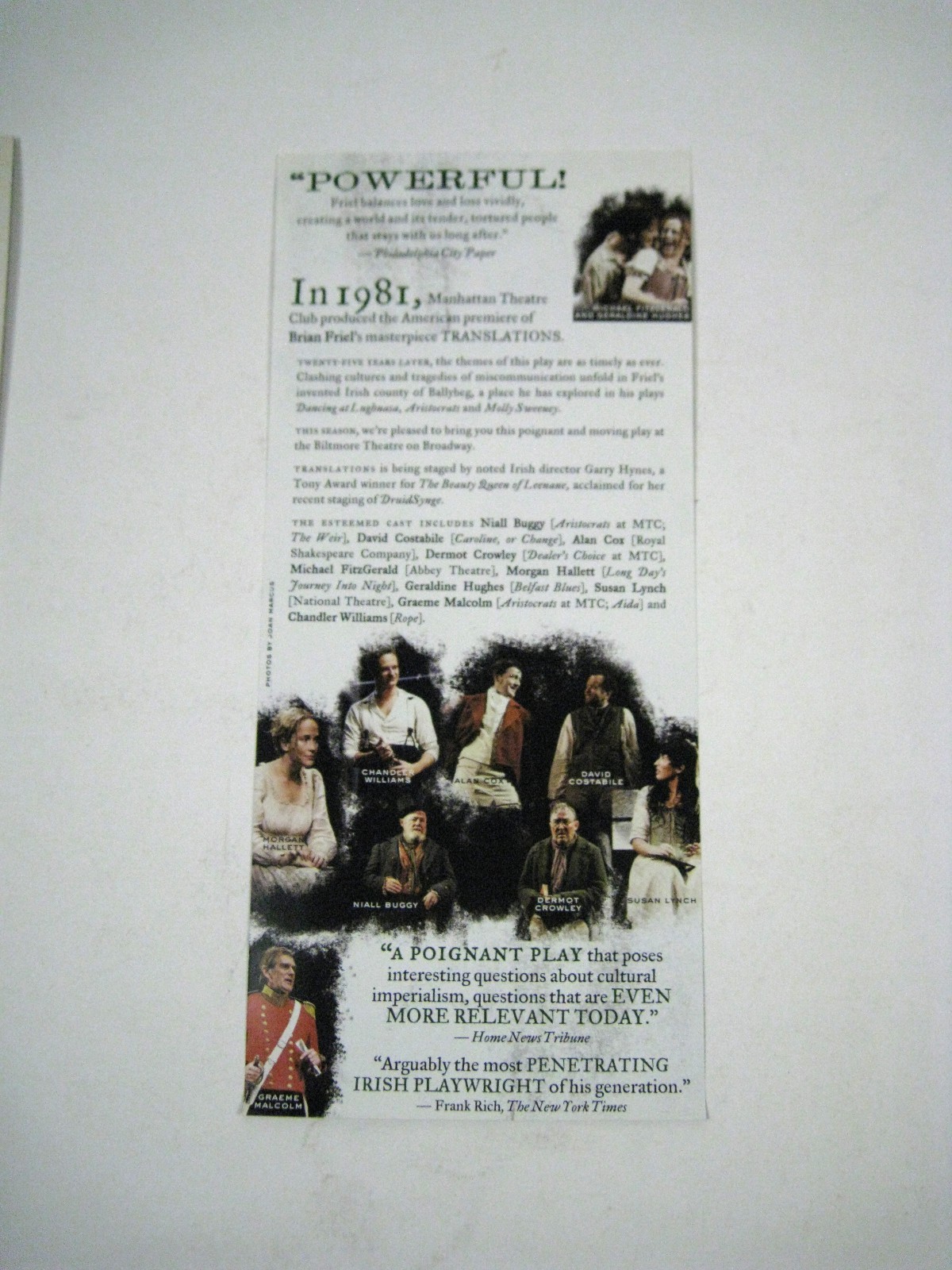 Translations Ad Biltmore Theatre Ads Niall Buggy Cox Garry Hynes MTC ...