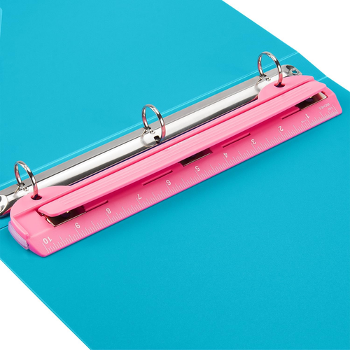 3 Ring Hole Puncher for Binders,Pink,With 10" Ruler, plus Paper-Chip ...