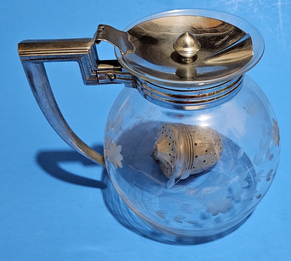 Vintage Pyrex Glass Tea Pot 44-84 W Tea Infuser Hand Etched Daiseys | eBay