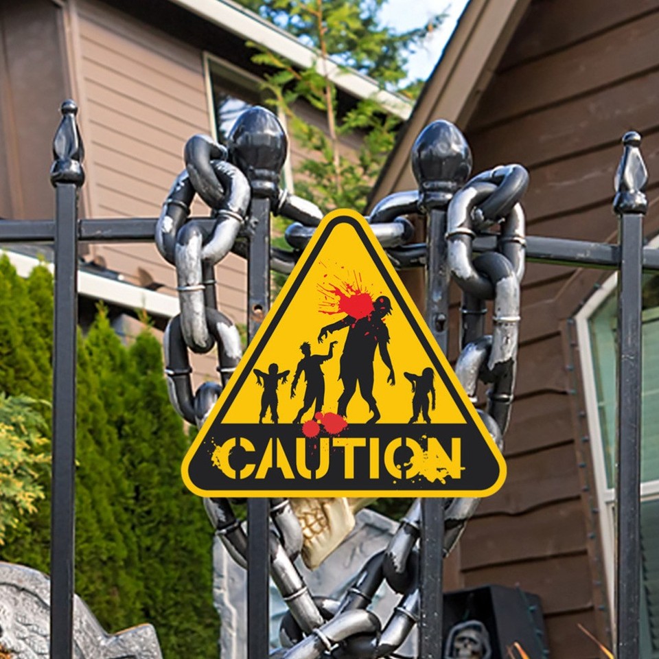 Halloween Horror Warning Sign Sticker Creepy Zombie Caution Sign Door ...