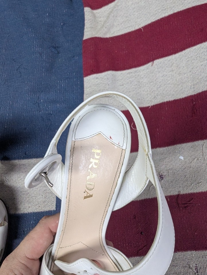 PRADA Slingback Platform Strappy Sandals White Leather Size 38.5/Women ...