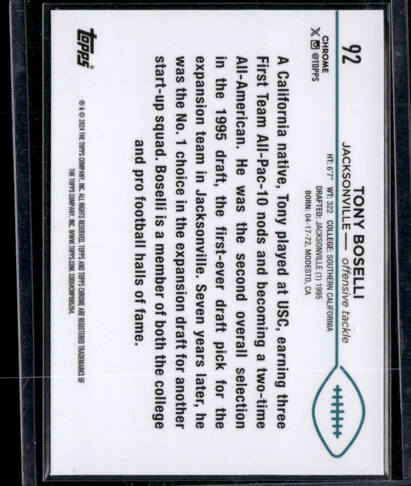 2024 Topps Chrome #92 Tony Boselli X-Fractor | eBay UK