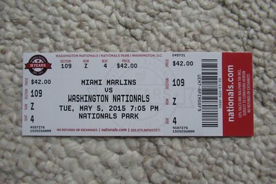 WASHINGTON NATIONALS VS MIAMI MARLINS 5/5/2015 FULL TICKET | eBay