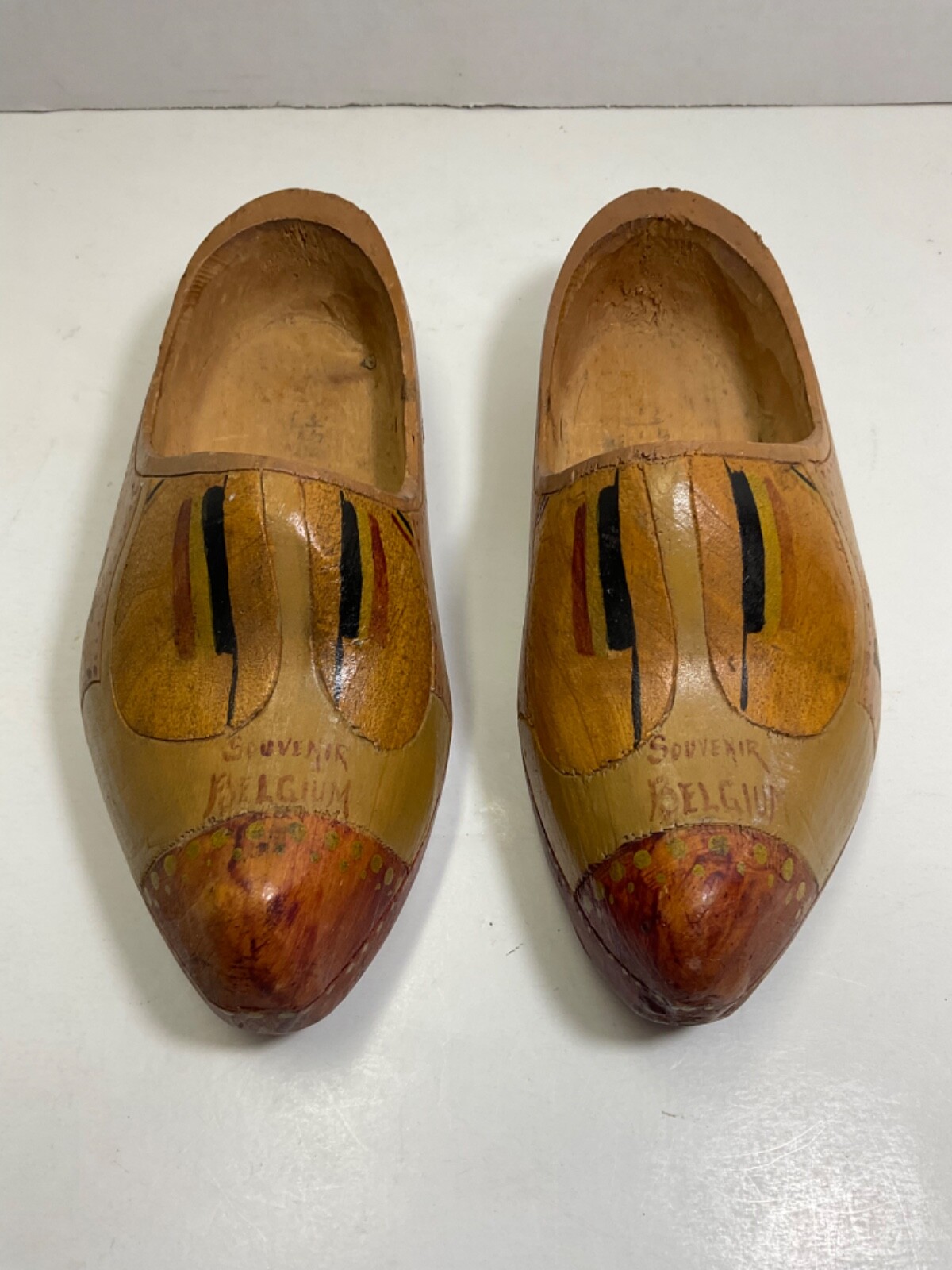 Vintage 1948 Hand Carved Wooden Belgium Clogs Shoes Souvenir 9.5”Long x ...