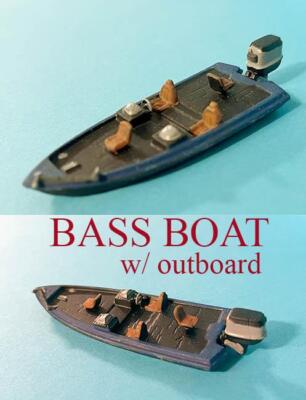 N Scale Fishing Boat Bass Boat comes PRE ASSEMBLED unpainted 1/160 boat ...