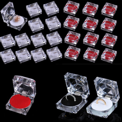 12 x Clear Crystal Ring Gift Boxes Earrings Jewelry Storage Box BlACK ...