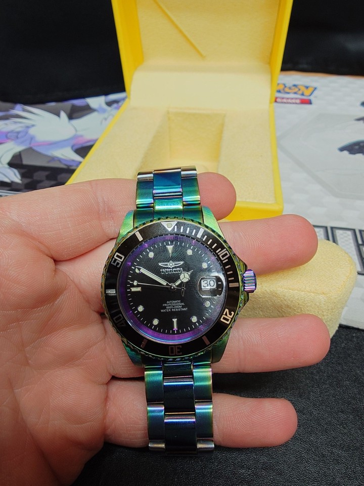 Invicta 40mm Pro Diver Iridescent Automatic Date Black Dial SS Watch ...
