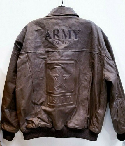 U.S. Army Pride Men's Embossed GENUINE Leather Bomber Jacket sz LARGE ...