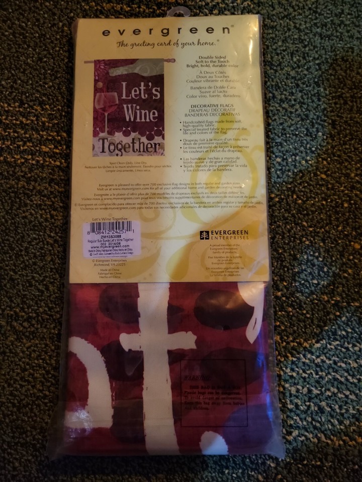 Evergreen Decorative Outdoor Wine Flag - Let’s Wine Together 29” x 43 ...