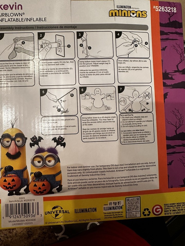 Inflatable Kevin Minion 3.5 ft Gemmy Despicable Me Halloween Inflatable ...