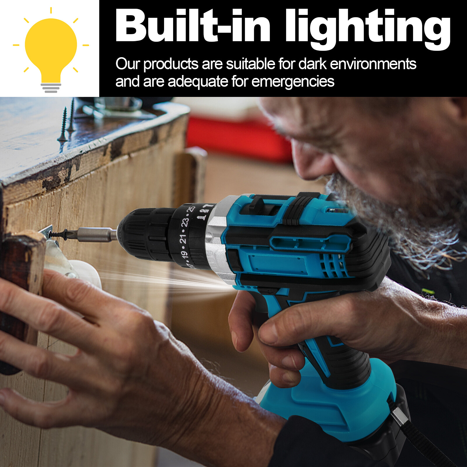 21V Cordless Drill Combi Driver Electric Screwdriver Set with 2 Battery ...