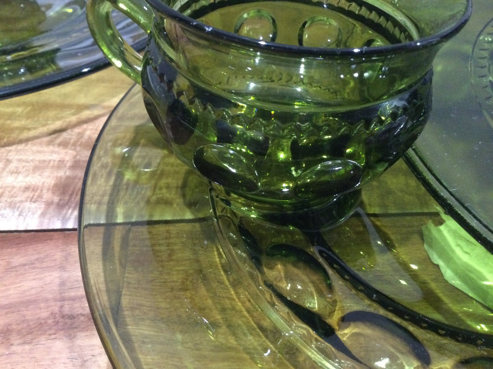 Vintage Green Thumbprint Indiana Glass -3 X Plate and cup set READ | eBay