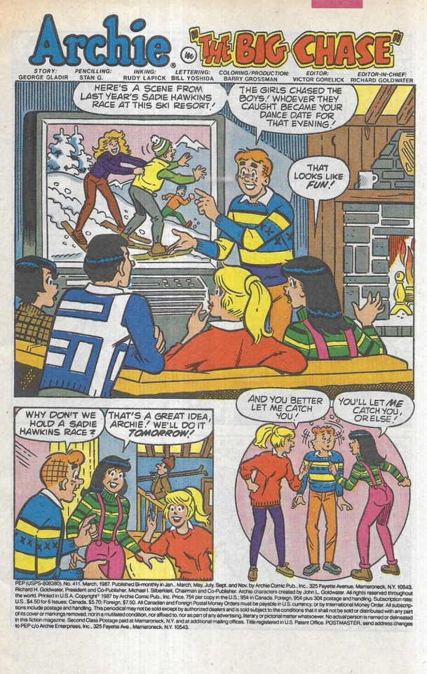 Pep Comic 411 First Print 1987 George Gladir Stan G Rudy Lapick Bill ...