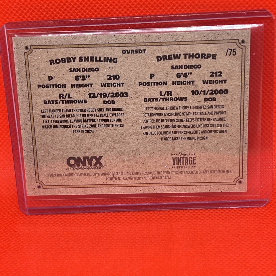 Onyx Vintage Robby Snelling Drew Thorpe Dual Prospect /75 Orange ...