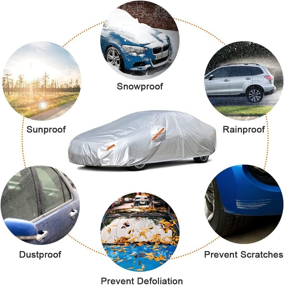 3-Layers Full Car Cover Waterproof All Weather Protection Anti-UV For ...