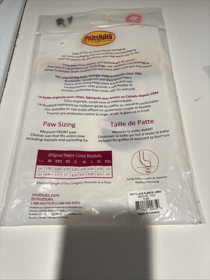 Muttluks Size M/4 Original Fleece-Lined Dog Boots, Made In Canada. | eBay