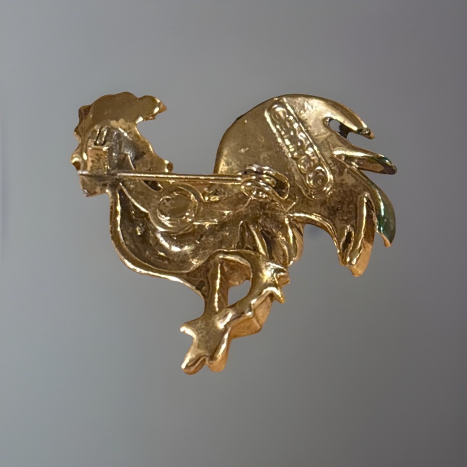 Vintage Rooster Gold Tone Brooch Pin Signed Jerry | eBay UK