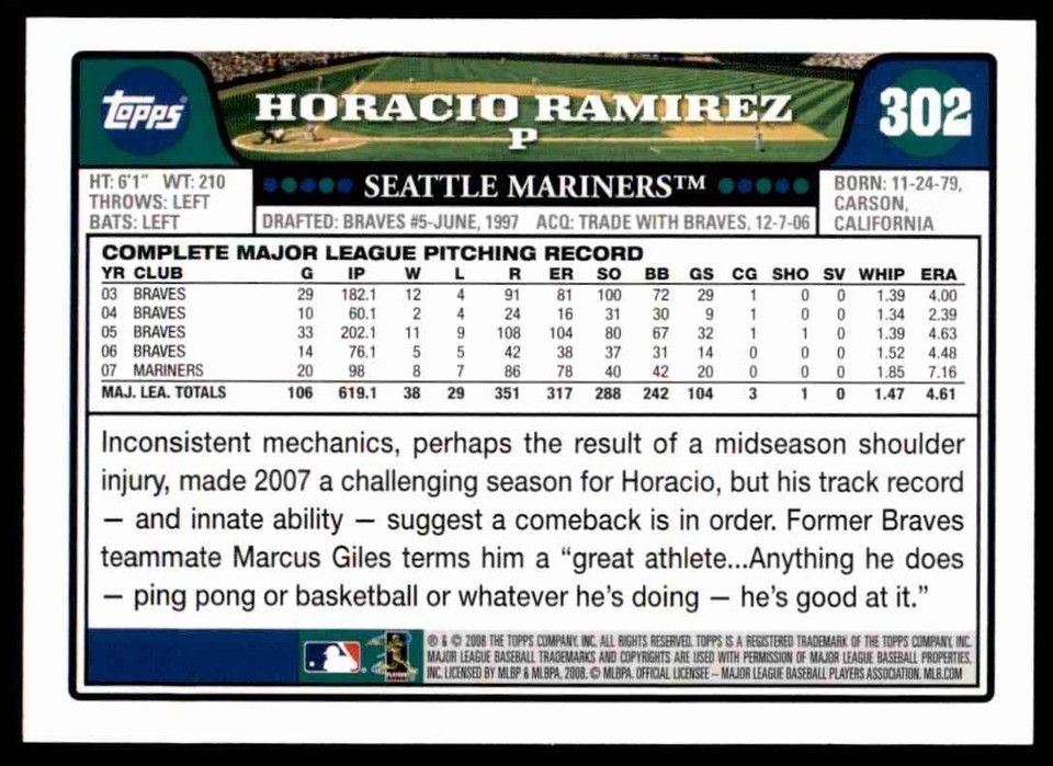 Horacio Ramirez 2008 Topps #302 46633 | eBay