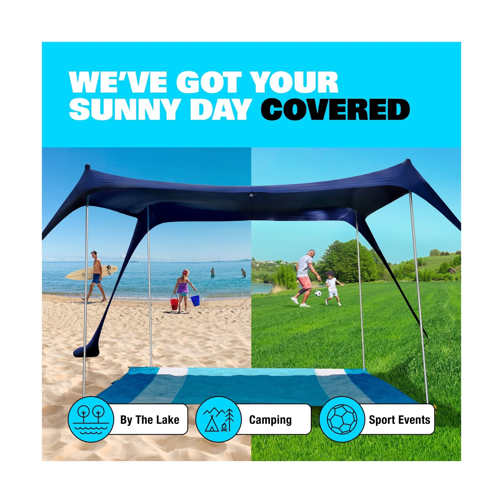 SUN NINJA Pop Up Beach Tent Sun Shelter UPF50+ with Sand Shovel, Ground ...