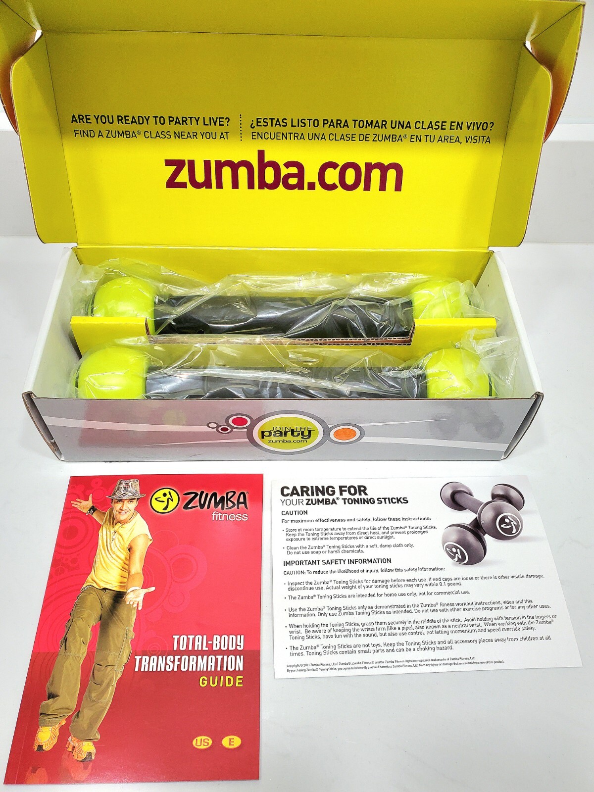 Zumba Toning Sticks Shaker Workout Weights 1lb. Neon Green/Black Set of ...