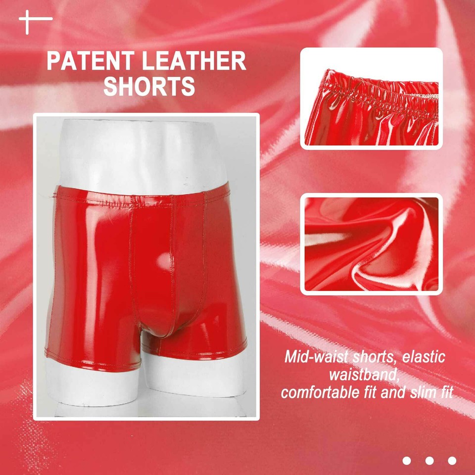 Mens Wet Look Latex PVC Leather Shorts Pouch Boxer Briefs Clubwear Hot ...
